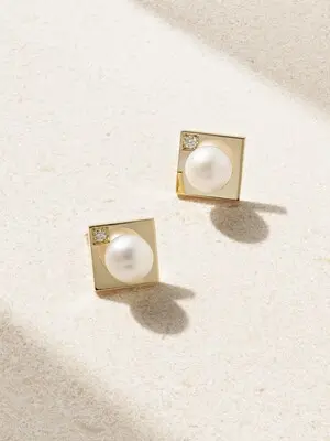 Mizuki 14-karat Diamond And Pearl Stud Earrings - Gold