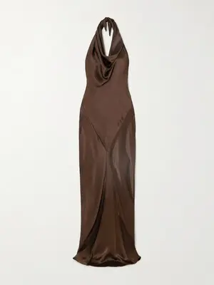 Loewe Draped Silk-satin Halterneck Gown - Brown