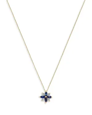Bloomingdale'S Sapphire And Diamond Flower Pendant Necklace - Blue/gold