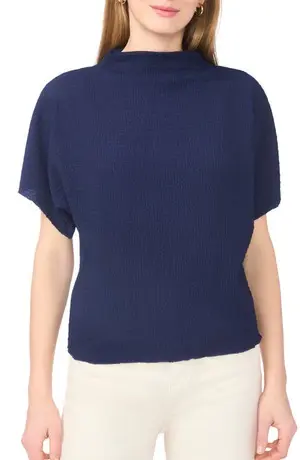 Vince Camuto Textured Mock Neck Top - Classic Navy