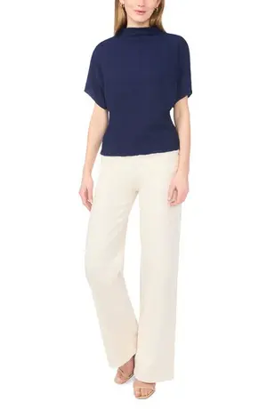 Vince Camuto Textured Mock Neck Top - Classic Navy