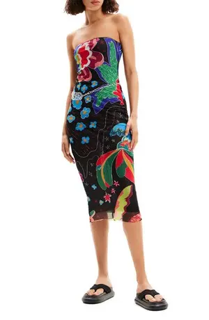 Desigual Jungle Design Bandeau Midi Dress - Black
