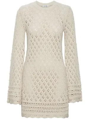 FRAME Crochet Organic Cotton-silk Shift Dress - Neutrals