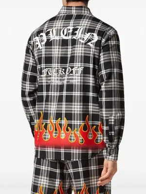 Philipp Plein Flame-print Plaid Cotton Shirt