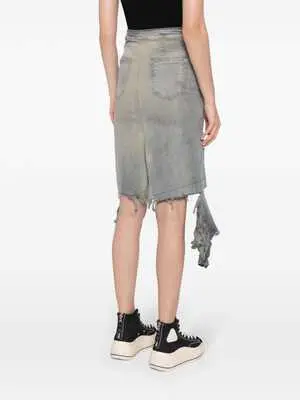 Rick Owens Distressed Denim Skirt - Blue