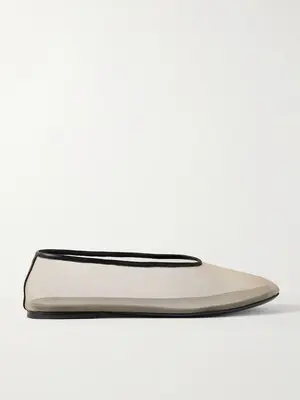 Khaite Marcy Leather-trimmed Mesh Ballet Flats - Neutrals