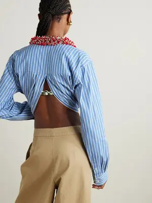 Dries Van Noten Knotted Embellished Striped Shirt