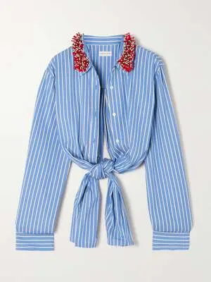 Dries Van Noten Knotted Embellished Striped Shirt