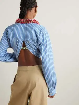 Dries Van Noten Knotted Embellished Striped Shirt