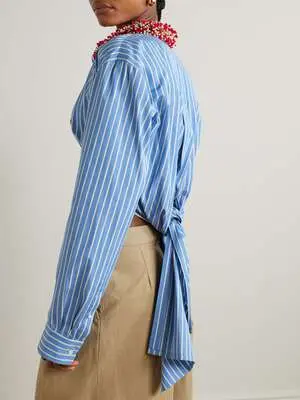 Dries Van Noten Knotted Embellished Striped Shirt