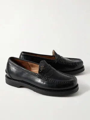 Visvim Fabro Folk Leather Penny Loafers In Black - 40% Off