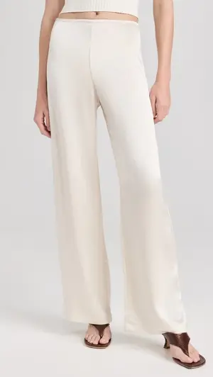 LESET Barb Wide Leg Satin Pants - Creme