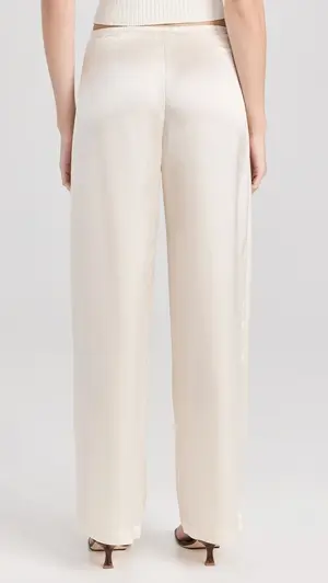 LESET Barb Wide Leg Satin Pants - Creme