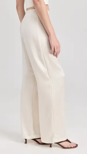 LESET Barb Wide Leg Satin Pants - Creme