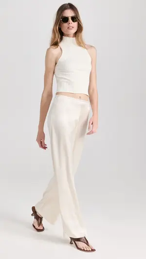 LESET Barb Wide Leg Satin Pants - Creme