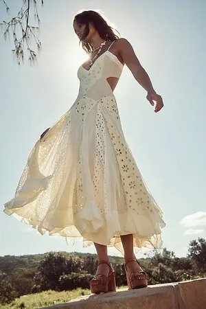 Boho Chic Free People White Boho Dress Free People Show Stopper Maxi Dress  In Ivory Combo 56% Off