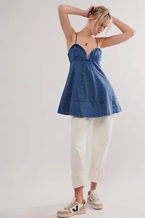 free people altura denim mini dress Free People Altura Denim Mini Dress in Blue