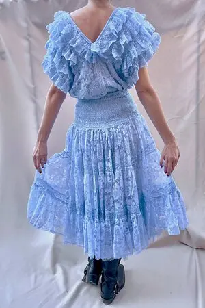 CANNONBALL AND TILLY Ruffle Lace Skirt Set - Sky