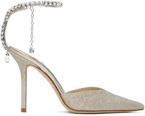 JIMMY CHOO Jimmy Choo Gold Saeda 100 Heels - Platinum Ice/crystal