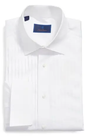 David Donahue Regular Fit French Cuff Tuxedo Shirt - White