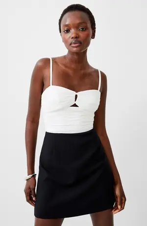 French Connection Whisper Ruched Tulle Minidress - Black/summer White