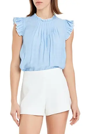 English Factory Flutter Sleeve Top - Powder Blue