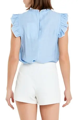 English Factory Flutter Sleeve Top - Powder Blue