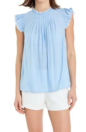 English Factory Flutter Sleeve Top - Powder Blue