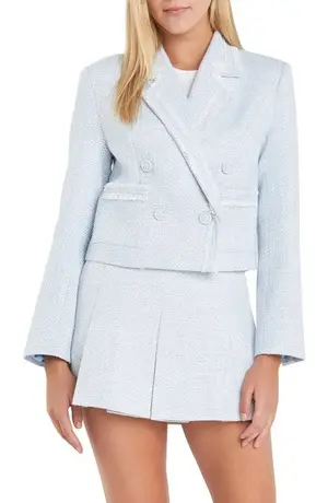 English Factory Double Breasted Tweed Blazer - Blue