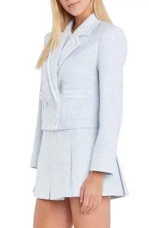 English Factory Double Breasted Tweed Blazer - Blue