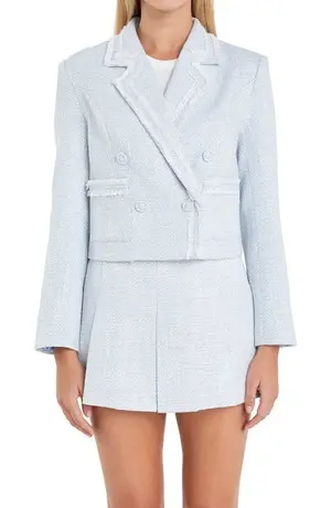 English Factory Double Breasted Tweed Blazer - Blue