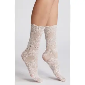 HIGH HEEL JUNGLE Scalloped Lace Crew Socks - White