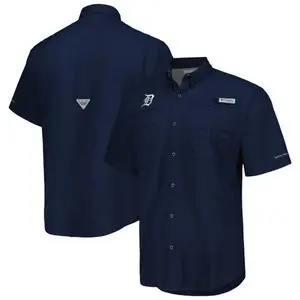 Columbia Detroit Tigers Tamiami Omni-shade Button-down Shirt - Navy