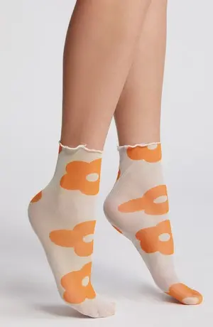 HIGH HEEL JUNGLE Floral Mesh Socks - Orange