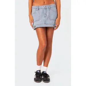 EDIKTED Foxx Low Rise Denim Miniskirt - Light-blue