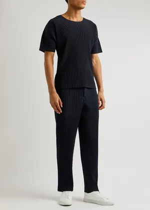 Issey Miyake Pleated Jersey T-shirt - Navy