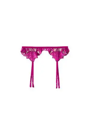 Fleur Du Mal Lily Embroidery Garter Belt - Magenta Velvet