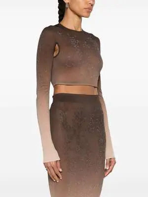 ANDREĀDAMO Rhinestone-embellished Ombré Crop Top