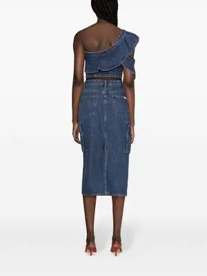 SELF-PORTRAIT Cargo Denim Midi Skirt