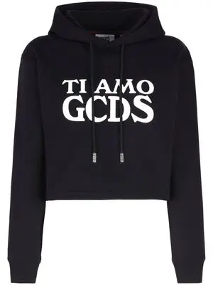 Gcds Ti Amo Cropped Hoodie - Black