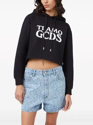 Gcds Ti Amo Cropped Hoodie - Black