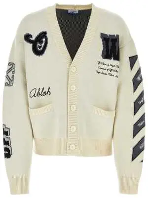 Off-White Off-White Varsity Ribbed V-Neck Cardigan Neutrals
