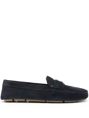 Prada Enamel-triangle-logo Suede Loafers - Blue