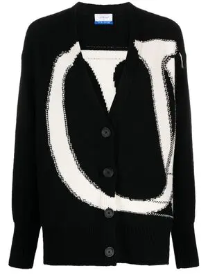 Off-White Maxi Logo-intarsia Wool Cardigan - Black