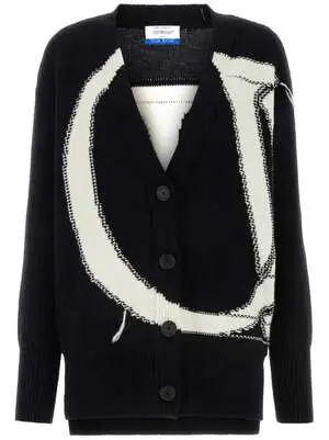 Off-White Maxi Logo-intarsia Wool Cardigan - Black