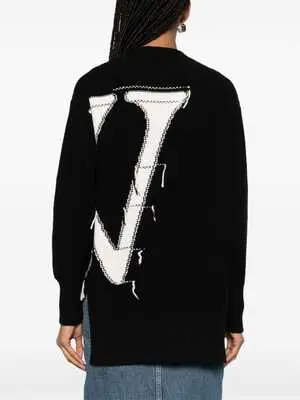 Off-White Maxi Logo-intarsia Wool Cardigan - Black