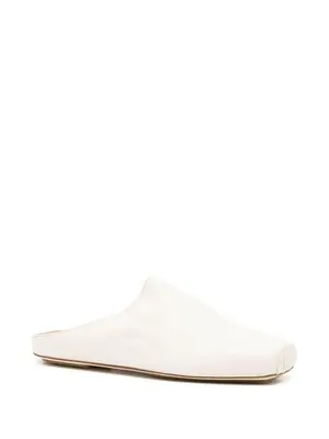 UMA WANG Square-toe Leather Slippers - White
