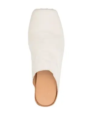 UMA WANG Square-toe Leather Slippers - White