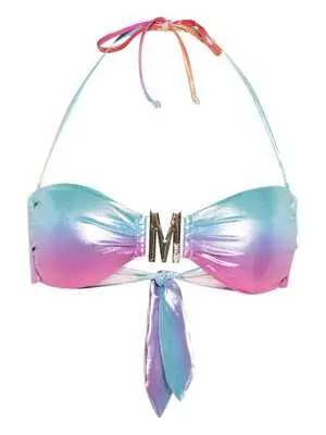 Moschino Logo Plaque Metallic Bikini Top - Blue
