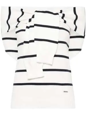Dsquared2 Striped Knit Top With Decorative Sleeves - White